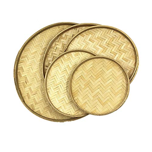 MILISTEN Flat Wicker Bamboo Wood Round Serving Platter Bamboo Basket Tray Flat Shallow Basket for Kids DIY Drawing 42CM