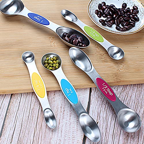 KUFUNG Kitchen Stainless Steel Baking Measuring Spoon &Cups Set for Dry or Liquid (5 pcs, Mixed Color)