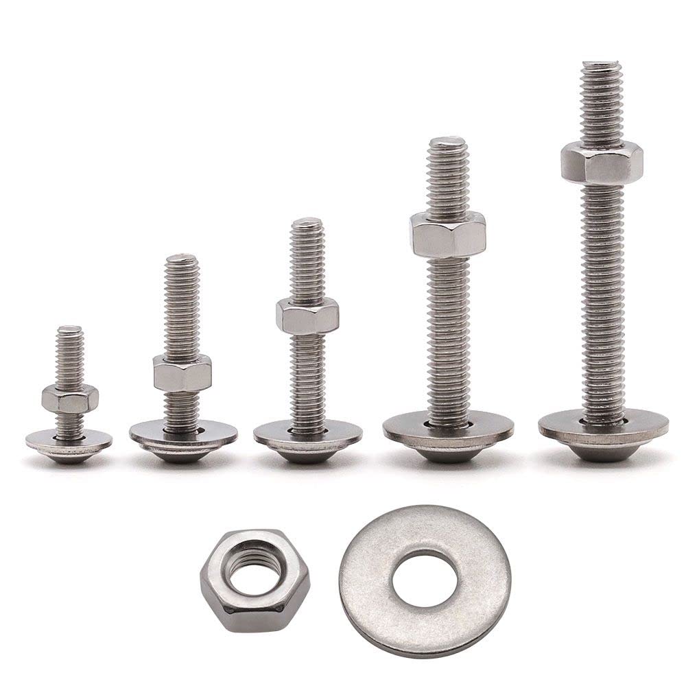 RoyceMart (25 Sets) M6-1.0 x 20mm Flanged Washer Button Head Socket Cap Screws with M6-1.0 Hex Nuts and Extra-Large Flat Washer, Stainless Steel 304 (18-8)