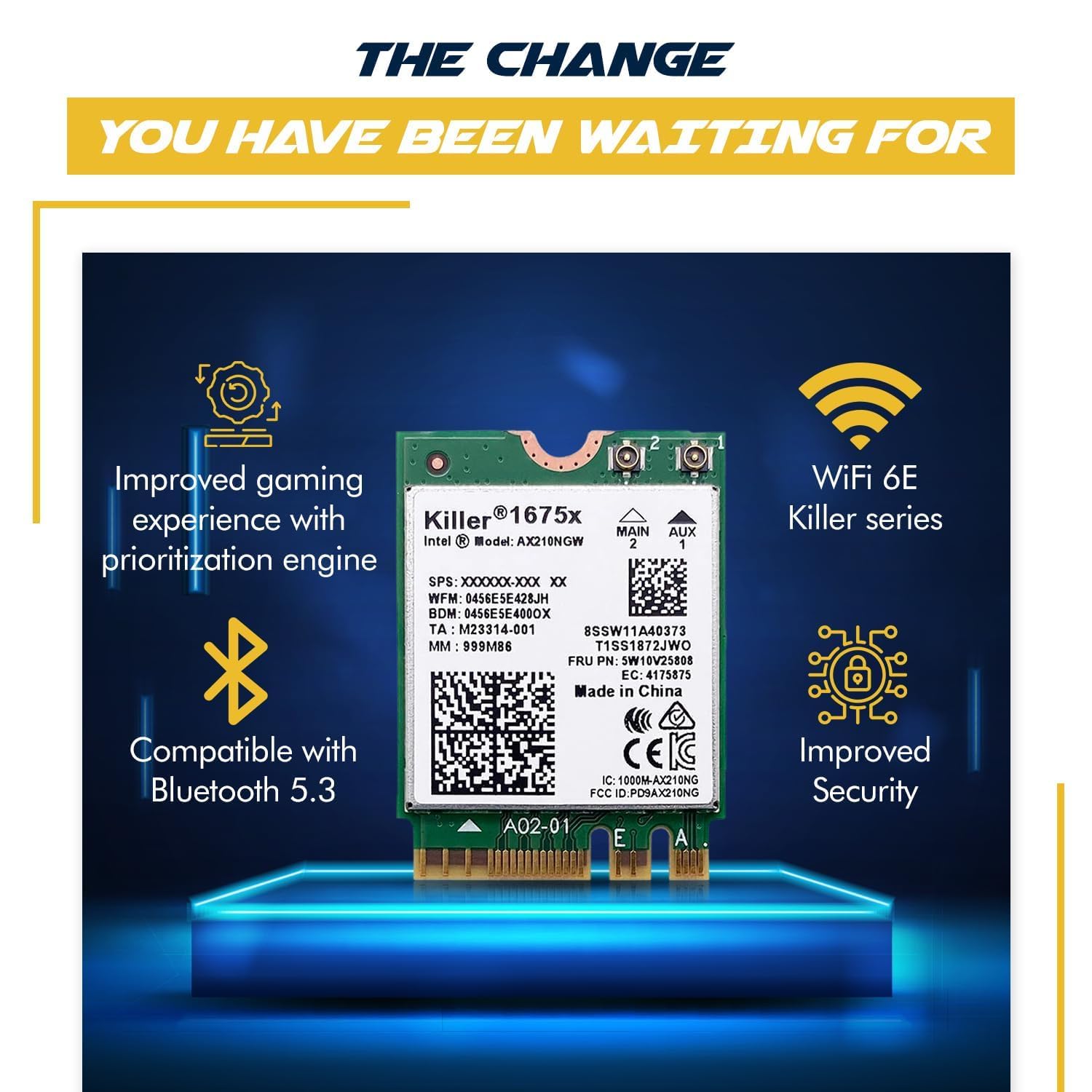 HighZer0 Electronics Killer Series for Intel AX1675x Gaming WiFi 6E Adapter Upgrade | M.2 WiFi Card for PC | 2.4 Gbps WiFi | Bluetooth 5.3 Compatible | for Most Intel and AMD Systems (AX1675x)
