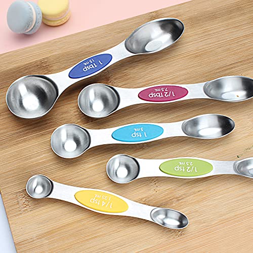 KUFUNG Kitchen Stainless Steel Baking Measuring Spoon &Cups Set for Dry or Liquid (5 pcs, Mixed Color)
