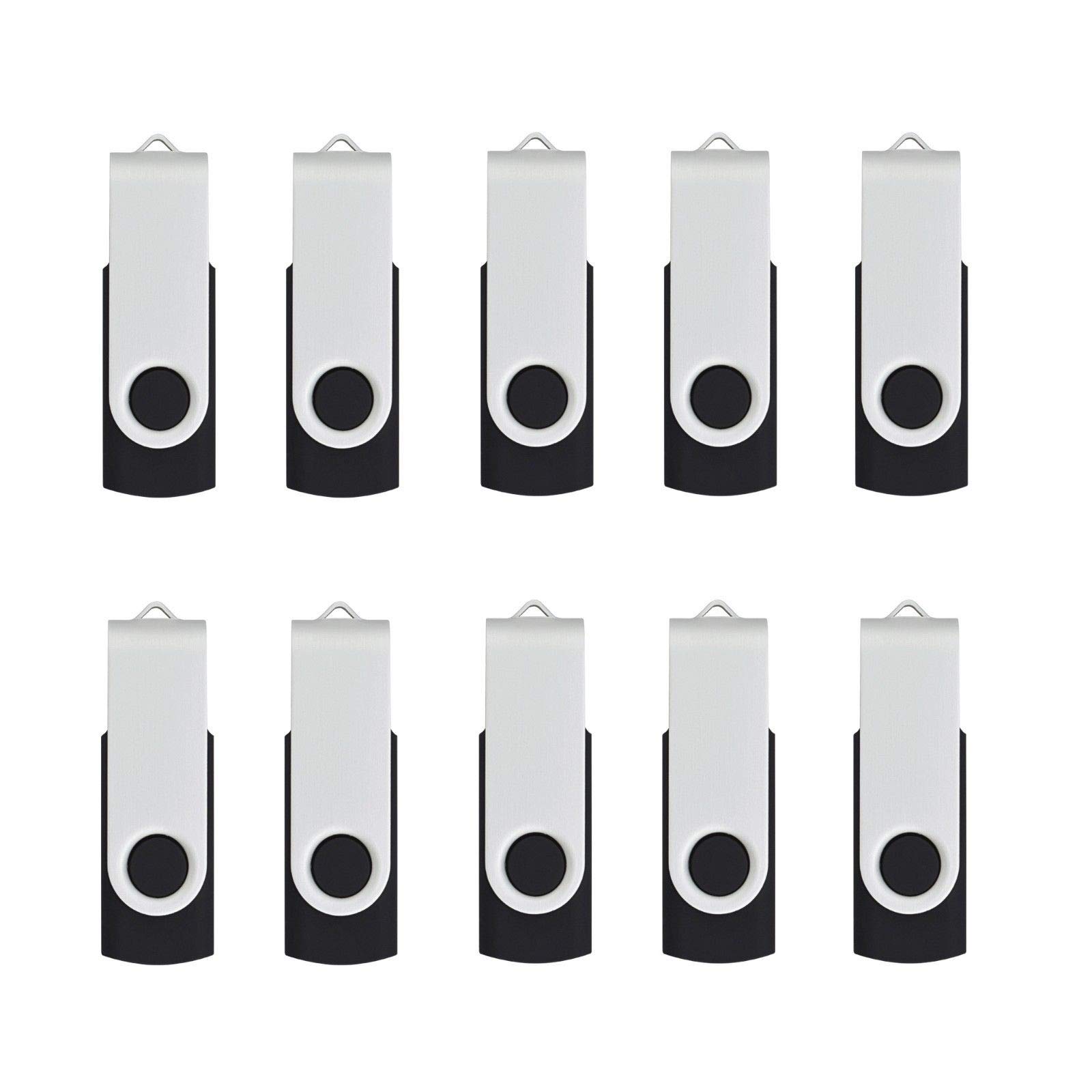 USA, (Black) Wholesale 10 Pack U Disk Bulk Pack USB Flash Drives Swivel Thumb Drive Memory Stick (10 Pack - 16MB (Not GB))