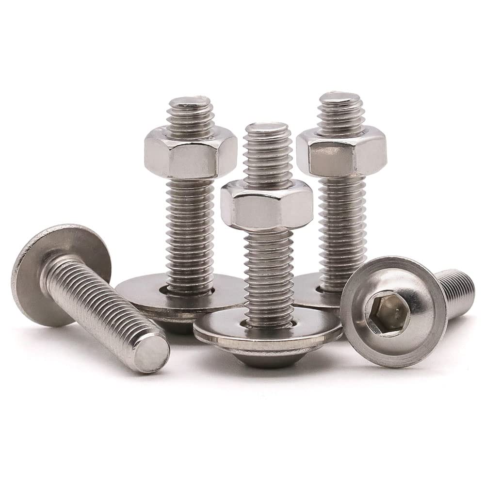 RoyceMart (25 Sets) M6-1.0 x 20mm Flanged Washer Button Head Socket Cap Screws with M6-1.0 Hex Nuts and Extra-Large Flat Washer, Stainless Steel 304 (18-8)