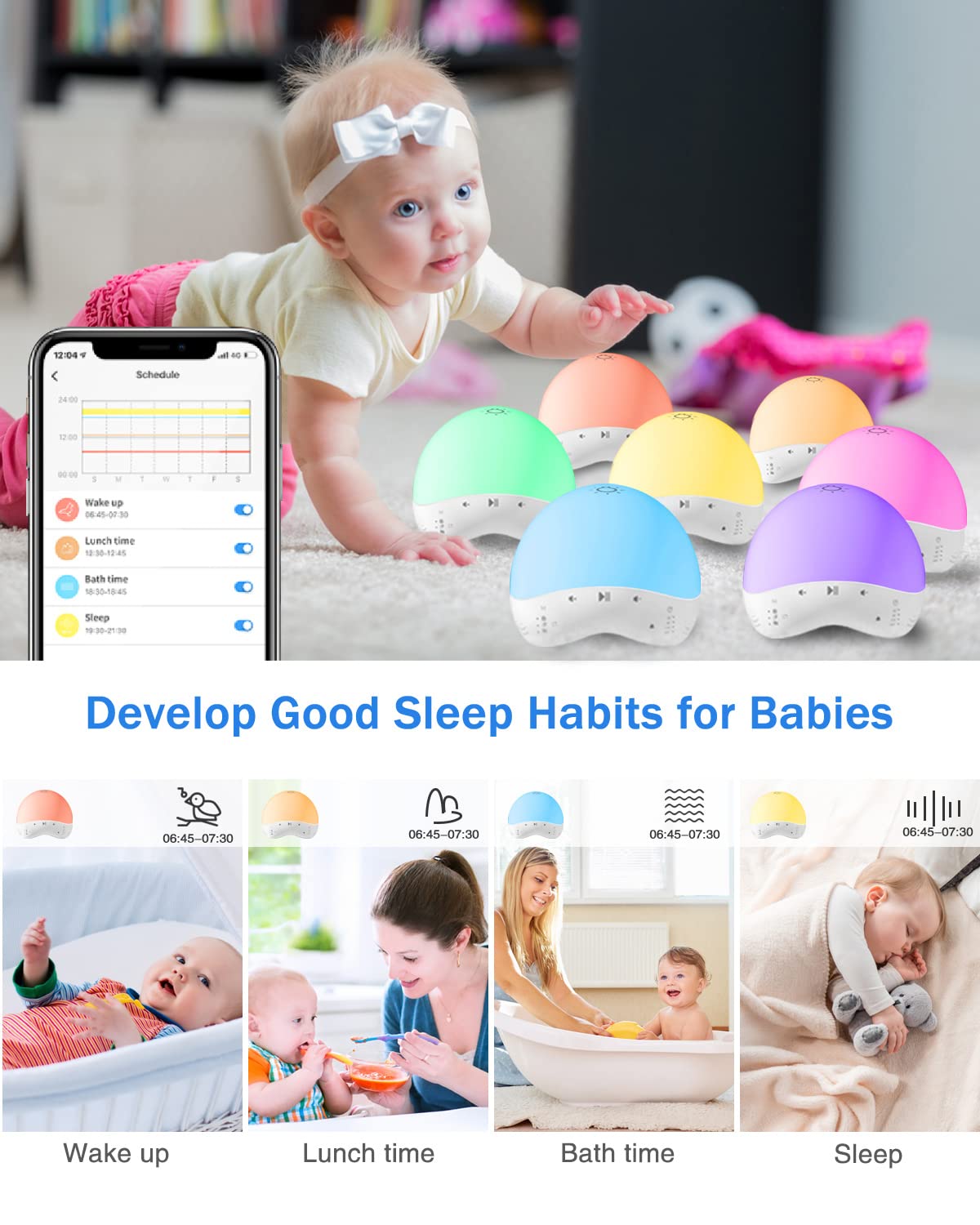 Loycco Sound Machine for Sleeping with Night Light, APP & Touch & Voice Control White Noise Machine, Work with Alexa, Sleep Trainer Therapy, 25 Soothing Sounds, Child Lock, Timer, for Baby Adult Kids