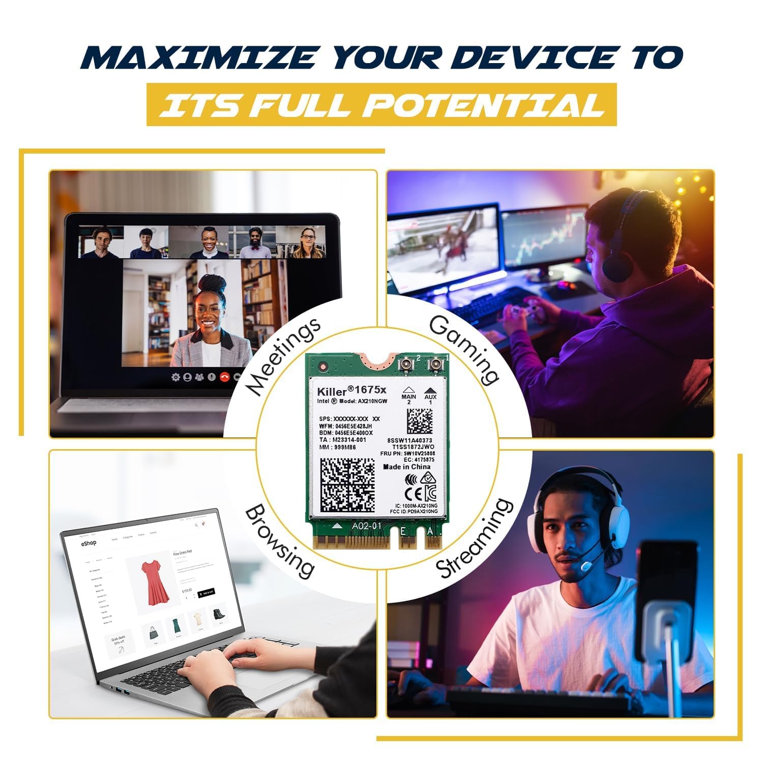 HighZer0 Electronics Killer Series for Intel AX1675x Gaming WiFi 6E Adapter Upgrade | M.2 WiFi Card for PC | 2.4 Gbps WiFi | Bluetooth 5.3 Compatible | for Most Intel and AMD Systems (AX1675x)