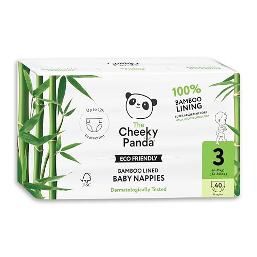 The Cheeky Panda – Bamboo Lined Nappies | Size 3 (6-11Kg, 40 Nappies) | Super Absorbent Core, Up to 12h Protection, Eco-Friendly, Super Soft, Strong & Sustainable