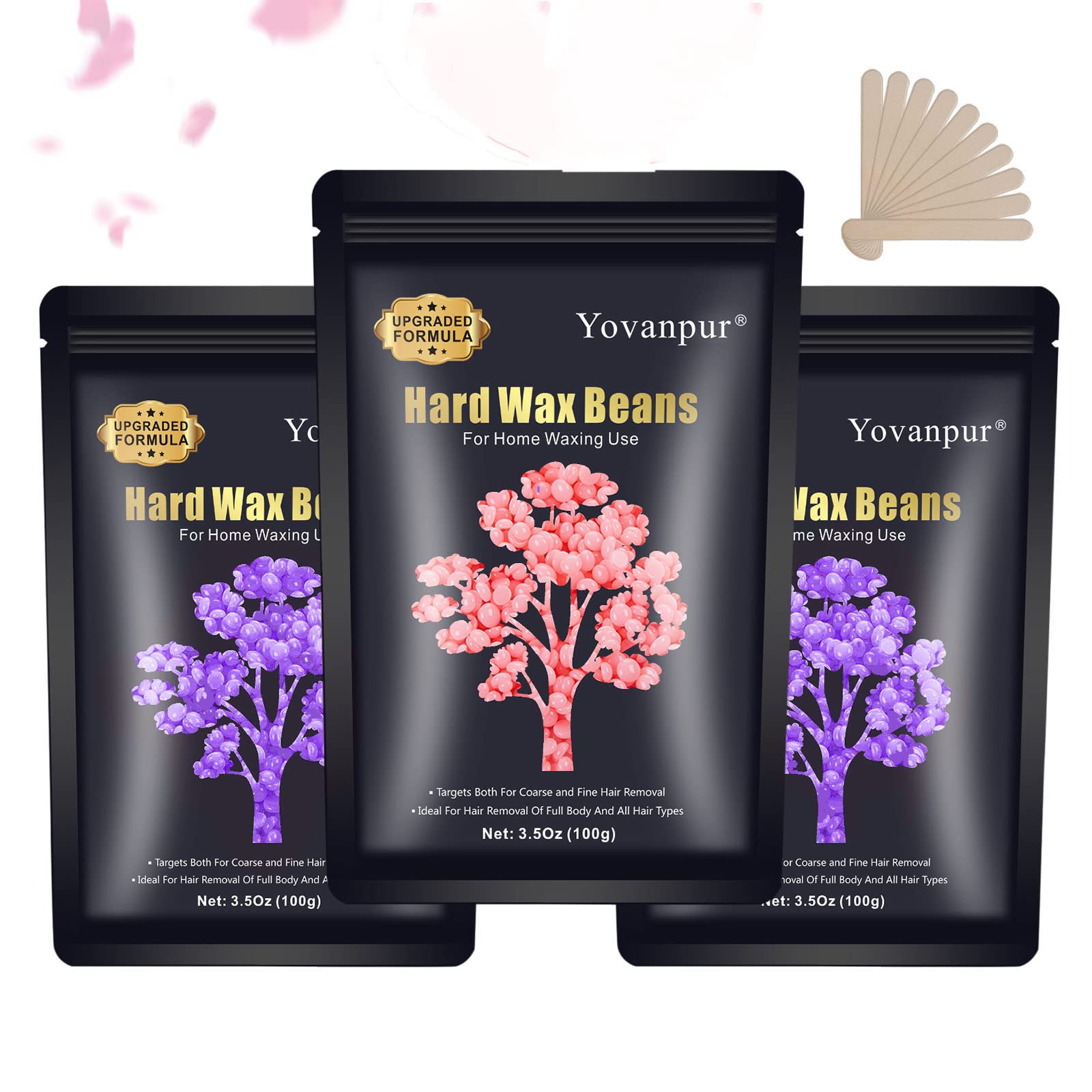 Hard Wax Beads for Hair Removal(300g/10.5OZ) Waxing Beads For Sensitive Skin with 10pcs Wax Spatulas, Painless At Home Wax Beans, Body, Bikini for Women Men Waxing ForWax Warmer (1 Rose 2 Lavander)
