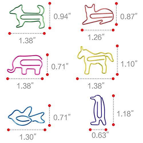 80 PCS Cute Animal Shaped Paperclips, 6 Design and Colors in Gift Box for Students Office Stuffer (Pony, Doggy, Kitten, Bird, Penguin, Elephant)