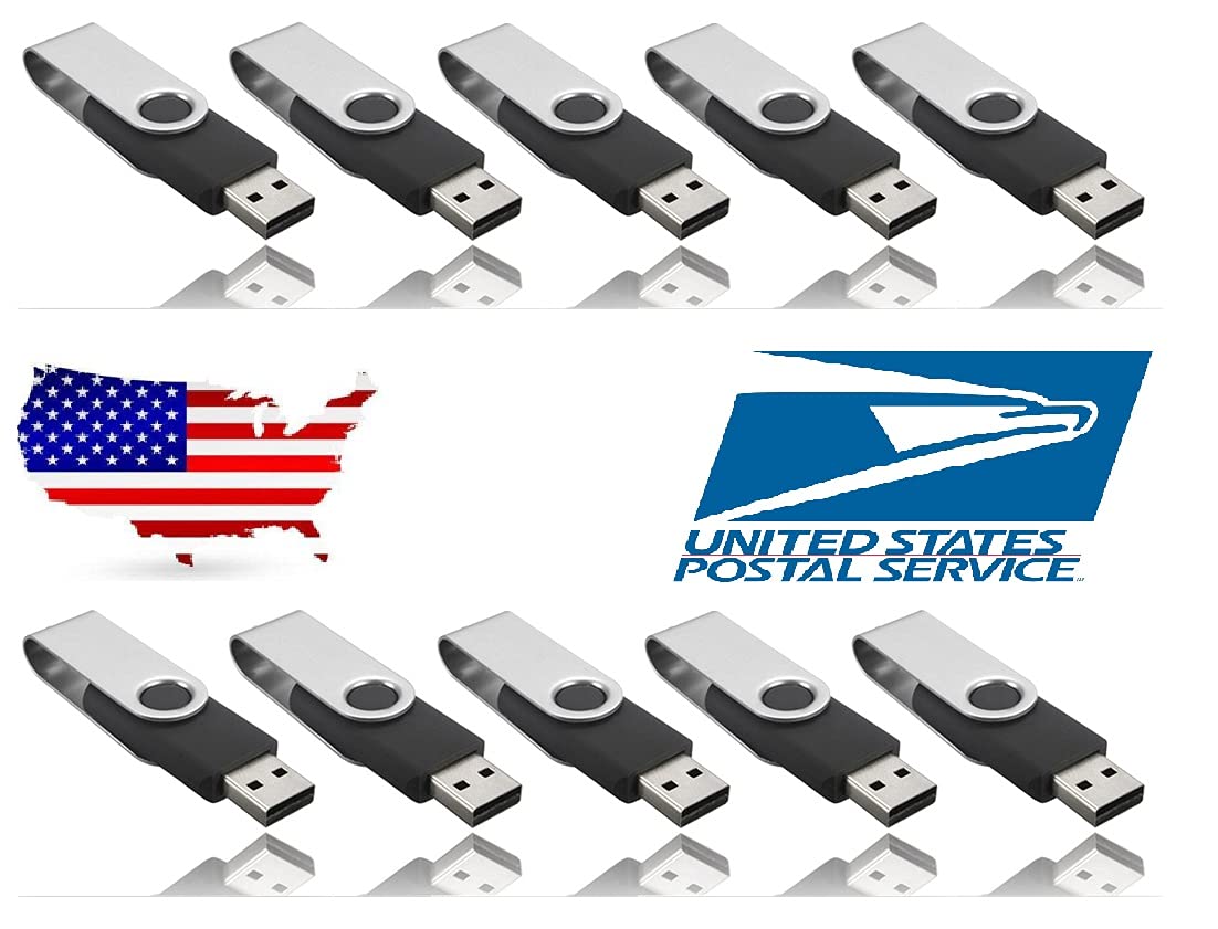USA, (Black) Wholesale 10 Pack U Disk Bulk Pack USB Flash Drives Swivel Thumb Drive Memory Stick (10 Pack - 16MB (Not GB))