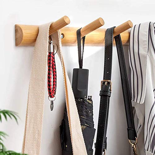 Moetron Modern Wall Mounted Coat and Hat Rack β4 Pegs, Beautiful Bamboo Wood Entryway Hanger with Screws - Wooden Bedroom and Bathroom Robe Towel Racks - Easy Assembly, Durable , Classic Design