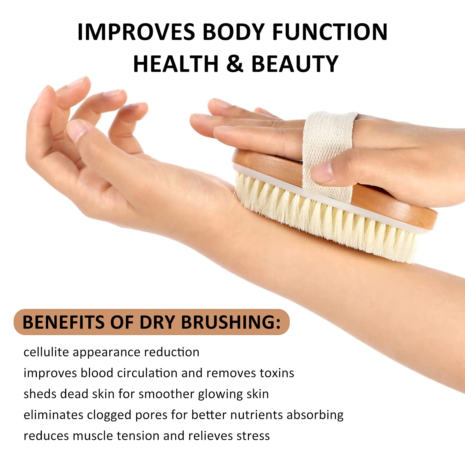 SetSail Dry Brushing Body Brush, Natural Nylon Bristles, Exfoliating, Cellulite Reduction, Lymphatic Drainage, Improve Circulation