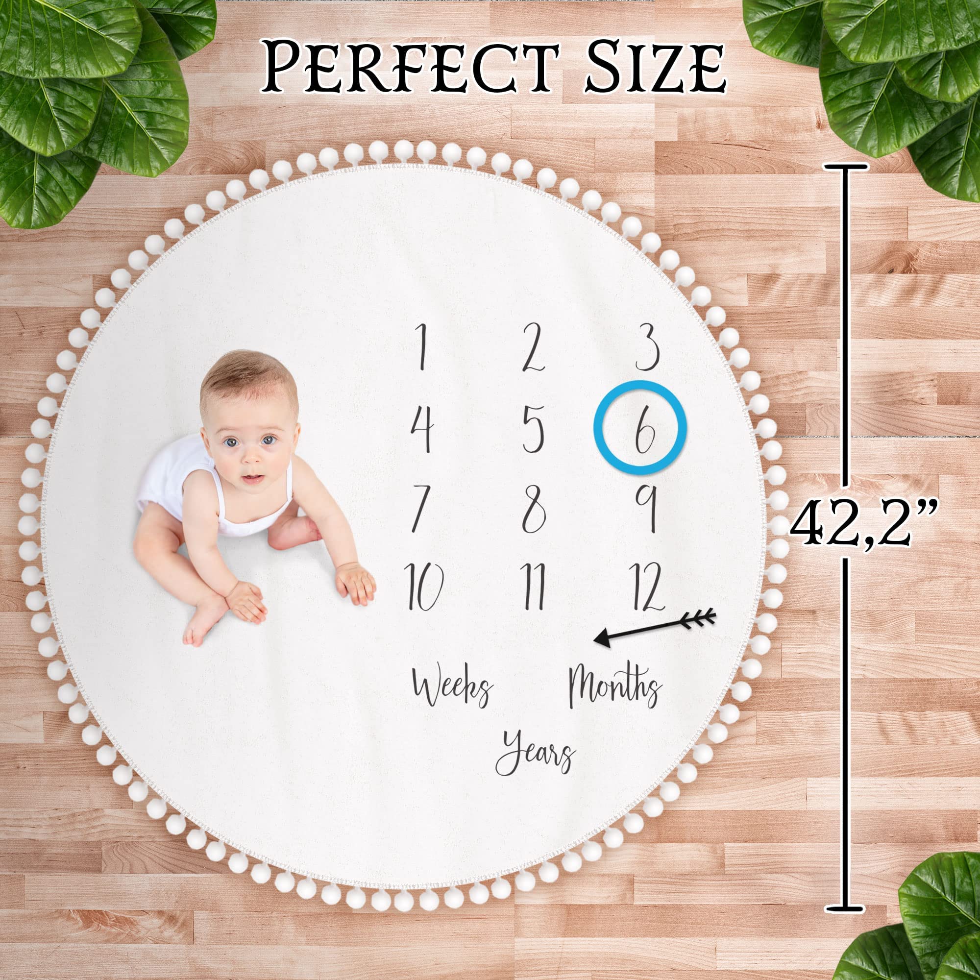 Swaddling Blankets Milestone Blanket with 2 Placement Markers , Gender Neutral Baby Monthly Growth Chart (60inchx40inch)