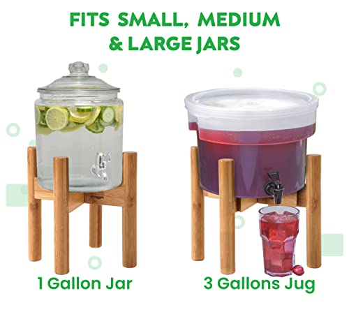 Drink Dispenser Stand - Beverage Glass Jar and Water Plastic Jug Holder - Adjustable up to10-inch Wide