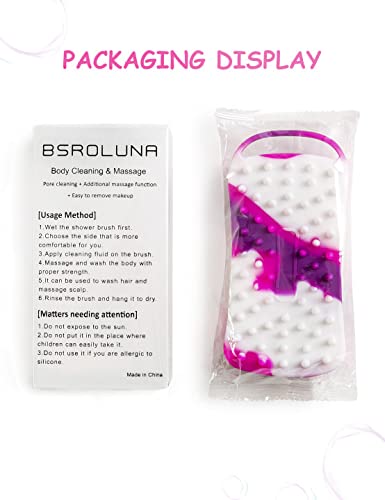 BSROLUNA Silicone Exfoliating Body Scrubber Loofah Silicone Scalp Massager Shampoo Brush Soft Body Scrubbers for Use in Shower Lathers Well Easy to Clean 2 in 1 (1 Pack Camouflage Purple)