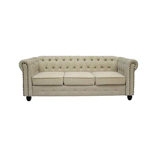 5STARS N&R RN Furnishings Chesterfield 81" Button Tufted Linen Fabric Sofa-Beige