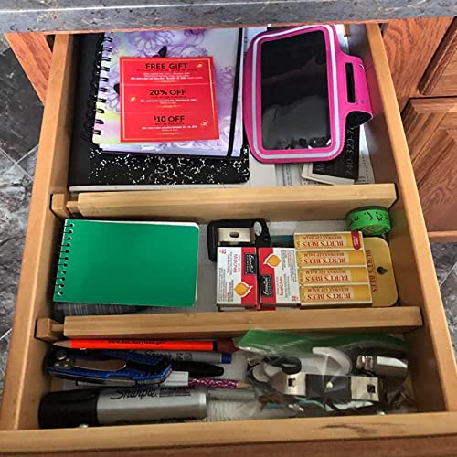 Diosbles 6 Pack Bamboo Drawer Dividers, Adjustable Kitchen Drawer Divider, Expandable Drawer Organizer Kitchen Utensils, Spring Loaded Drawer Organizers for Clothing (2.36" High, 13.86"-18.9")