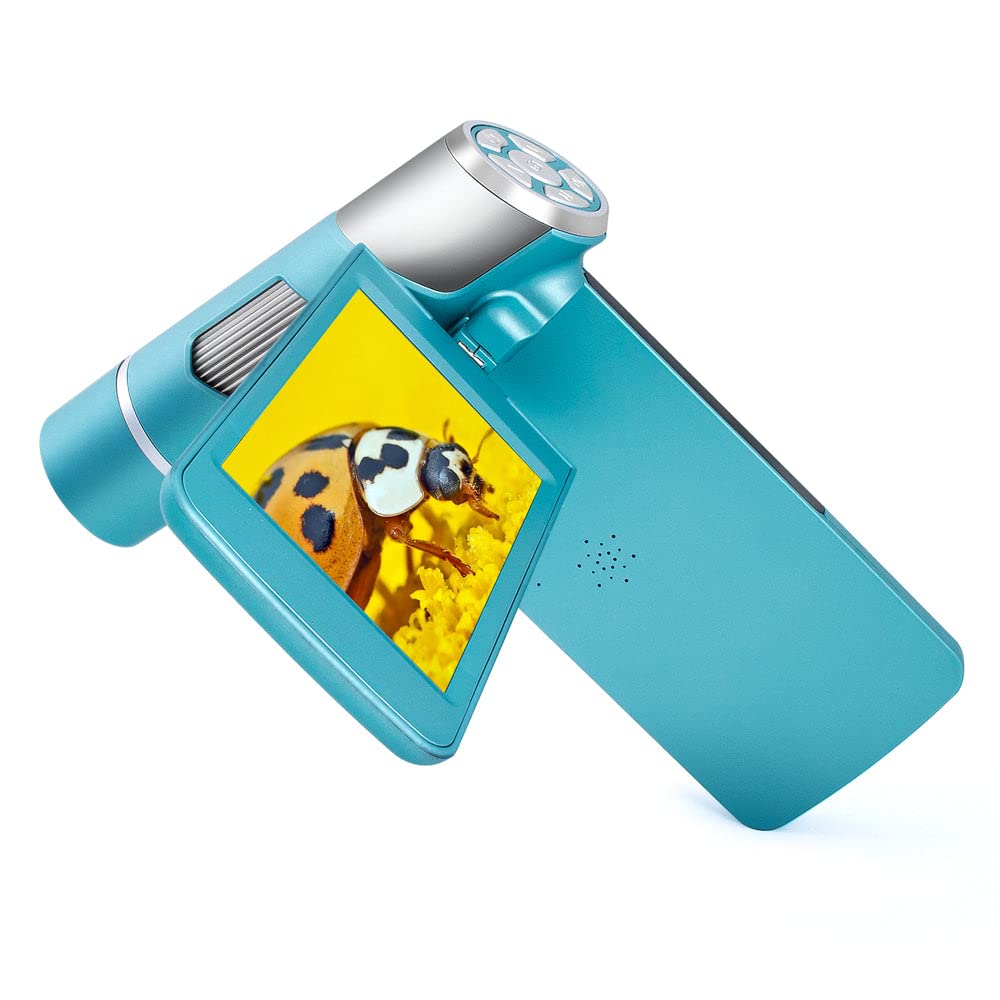 Andonstar AD203 Handheld Digital Microscope, Portable Pocket Microscope for Adults and Kids, USB Microscope Camera, FHD 4-Inch Rotatable Monitor, Coin Magnifier, Windows Compatible, 32GB(Blue)