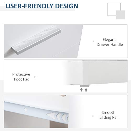 HOMCOM Rotating Computer Desk, 55" L-Shaped Desk, Corner Desk with Storage Shelves, Cabinet and Drawer for Home Office, White
