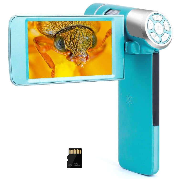 Andonstar AD203 Handheld Digital Microscope, Portable Pocket Microscope for Adults and Kids, USB Microscope Camera, FHD 4-Inch Rotatable Monitor, Coin Magnifier, Windows Compatible, 32GB(Blue)