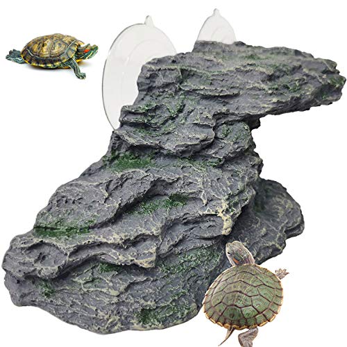kathson Turtle Basking Platform Baby Tortoise Climbing Ramp Shale Reptiles Dock Resting Terrace Stone Aquarium Ornament Rock Landscaping Decoration for Frogs Newts (Medium Size:8.2âLx3.3âWx3.1âH)