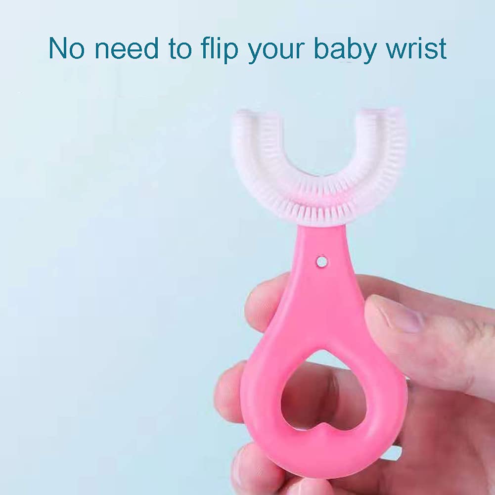 owno 2 Pack Children's U-Shaped Toothbrush, Manual Training, Food-Grade Soft Silicone Brush Head with Compact, Bristles & Easy Grip Handle, 360degree Oral Cleaning Design for Baby Care, Pink&blue
