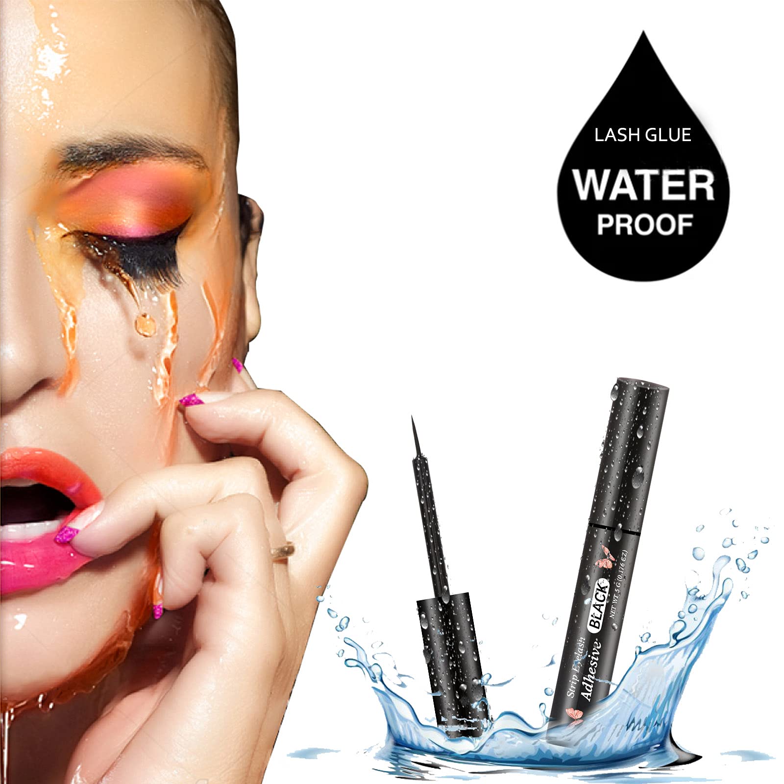 SMSUX Black Eyelash Glue Super Strong Hold Waterproof Eyelash Adhesive for False Lashes 0.176oz 1PCS