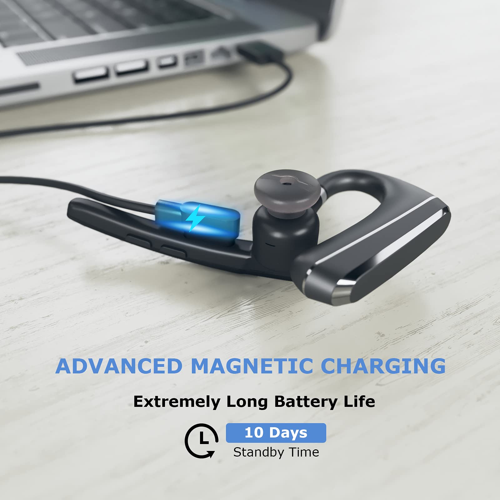 Bluetooth Headset CVC8.0 Dual-Mic Active Noise Cancelling Wireless Bluetooth Earpiece V5.1 Bluetooth Headphones 16 Hrs HD Talktime Hands-Free Earphones for Trucker/Business/Office/Driving (Black)