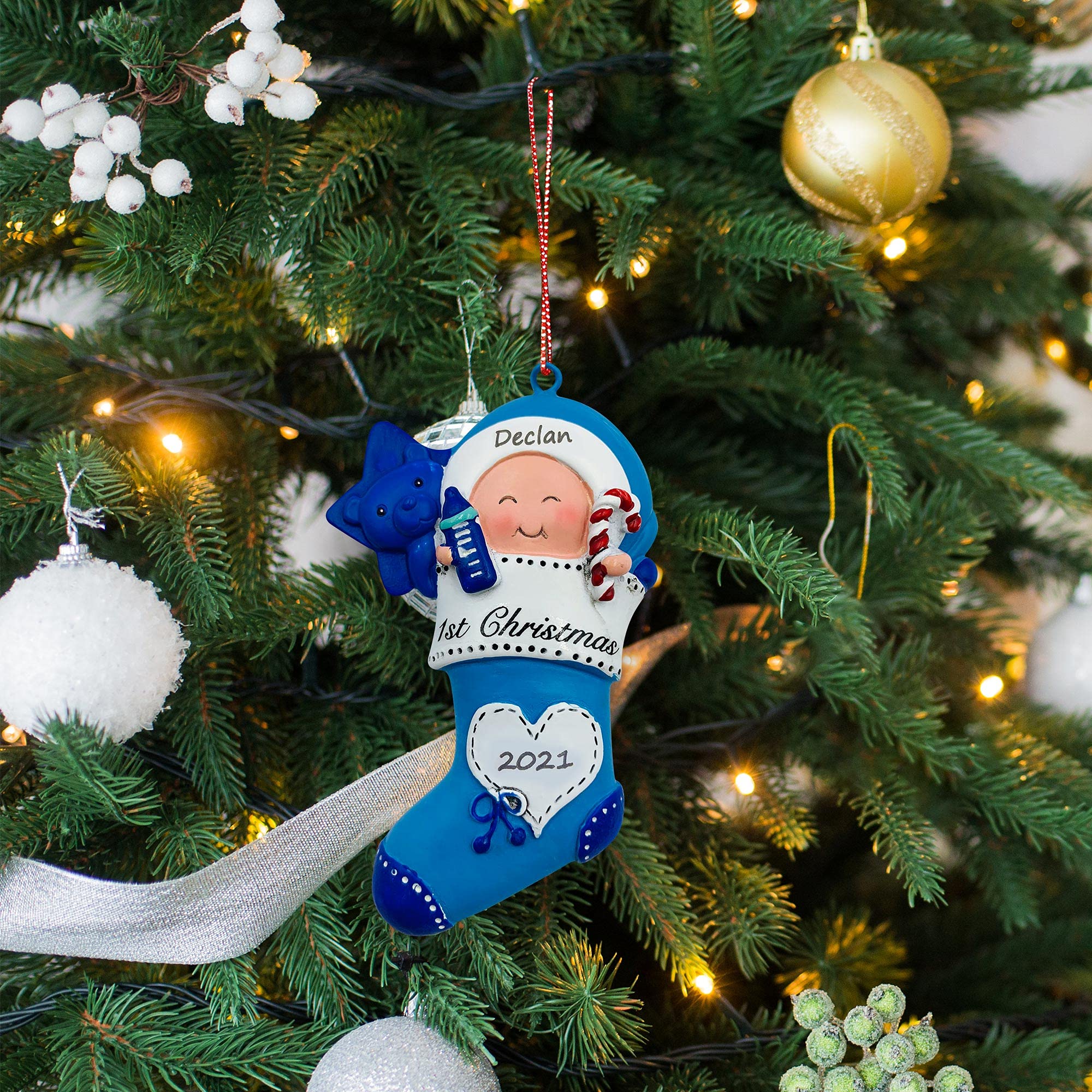 Personalized Baby`s Boy First Christmas Ornament Baby Boy First Christmas Ornament β Personalized Baby Gifts for Newborn Boys Engraved