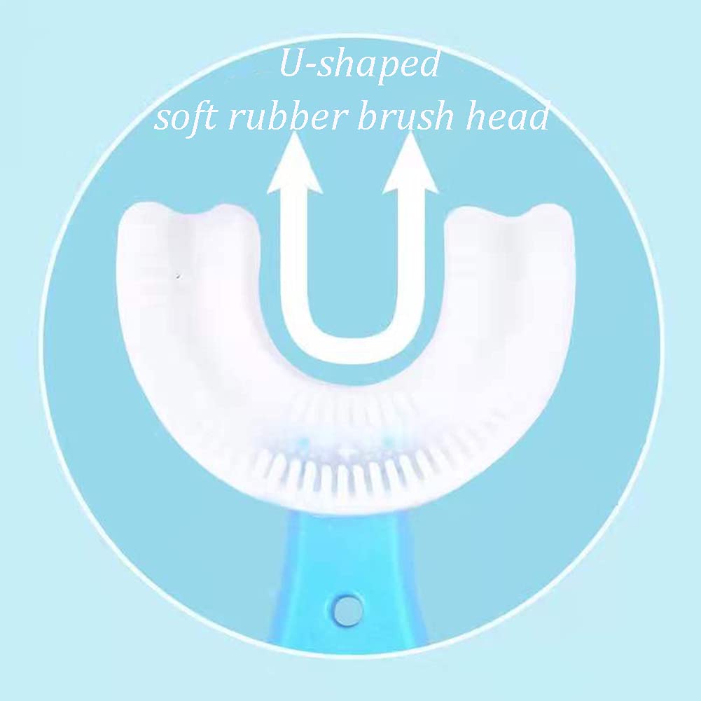 owno 2 Pack Children's U-Shaped Toothbrush, Manual Training, Food-Grade Soft Silicone Brush Head with Compact, Bristles & Easy Grip Handle, 360degree Oral Cleaning Design for Baby Care, Pink&blue