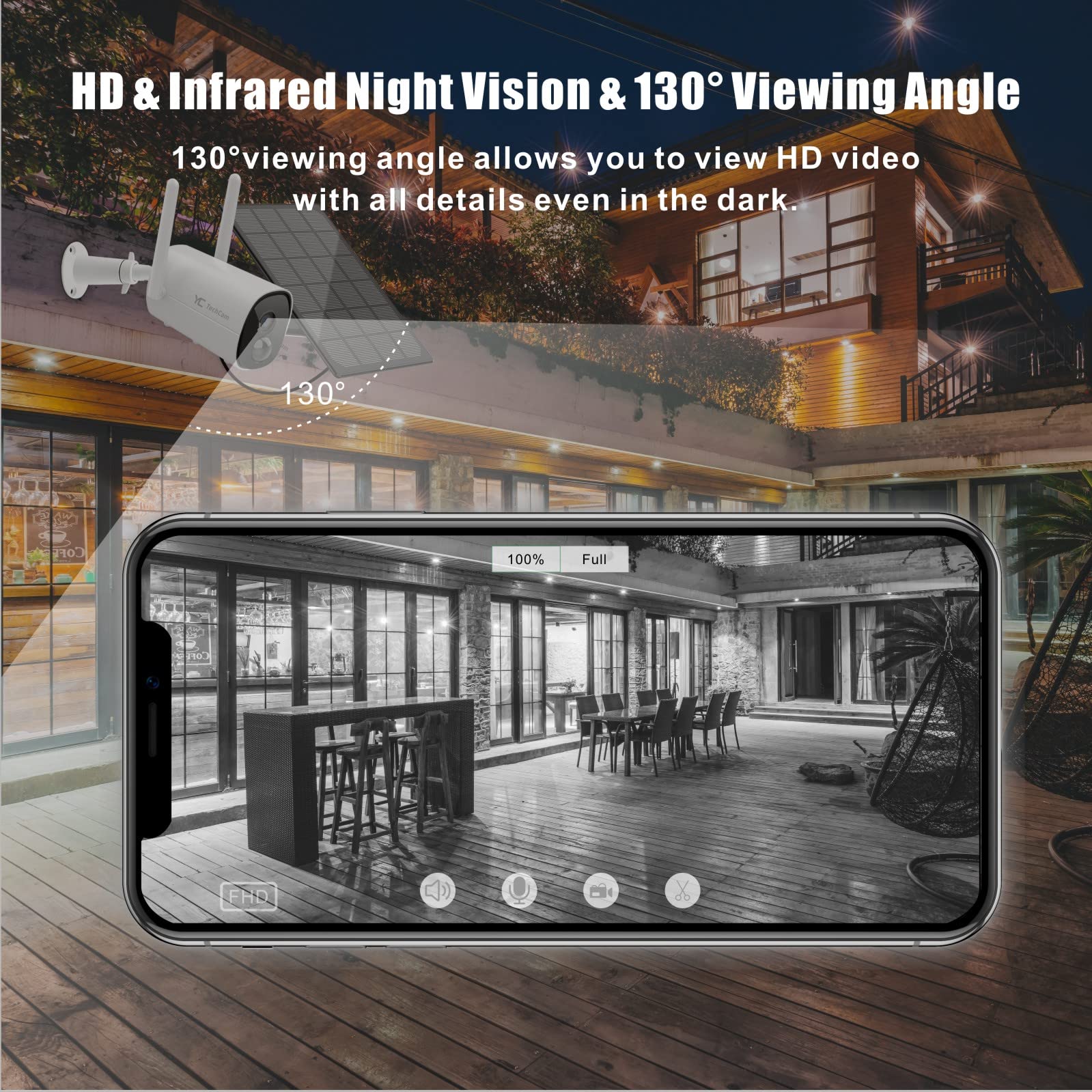 Solar Security Cameras Wireless Outdoor for Home Security, Battery Powered 2.4G WiFi Camera, 1080P HD Night Vision Camera with Solar Panel, PIR Motion Detection, IP65 Waterproof, 2-Way Talk, SD/Cloud