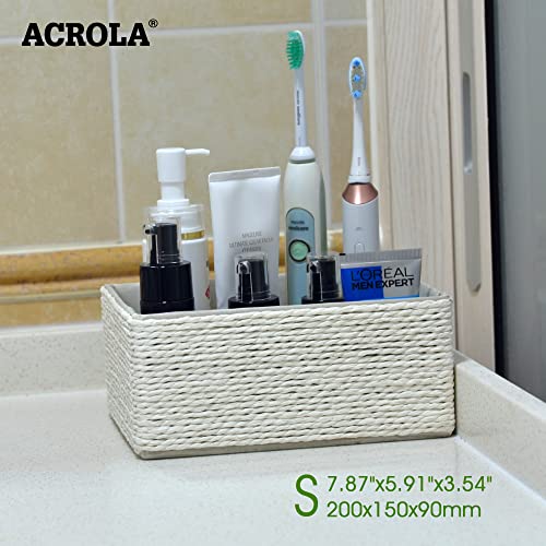 Acrola 5-Pack Decorative Storage Baskets, Stackable, Woven Paper Rope with Fabric Liner (Cream White) ST05001