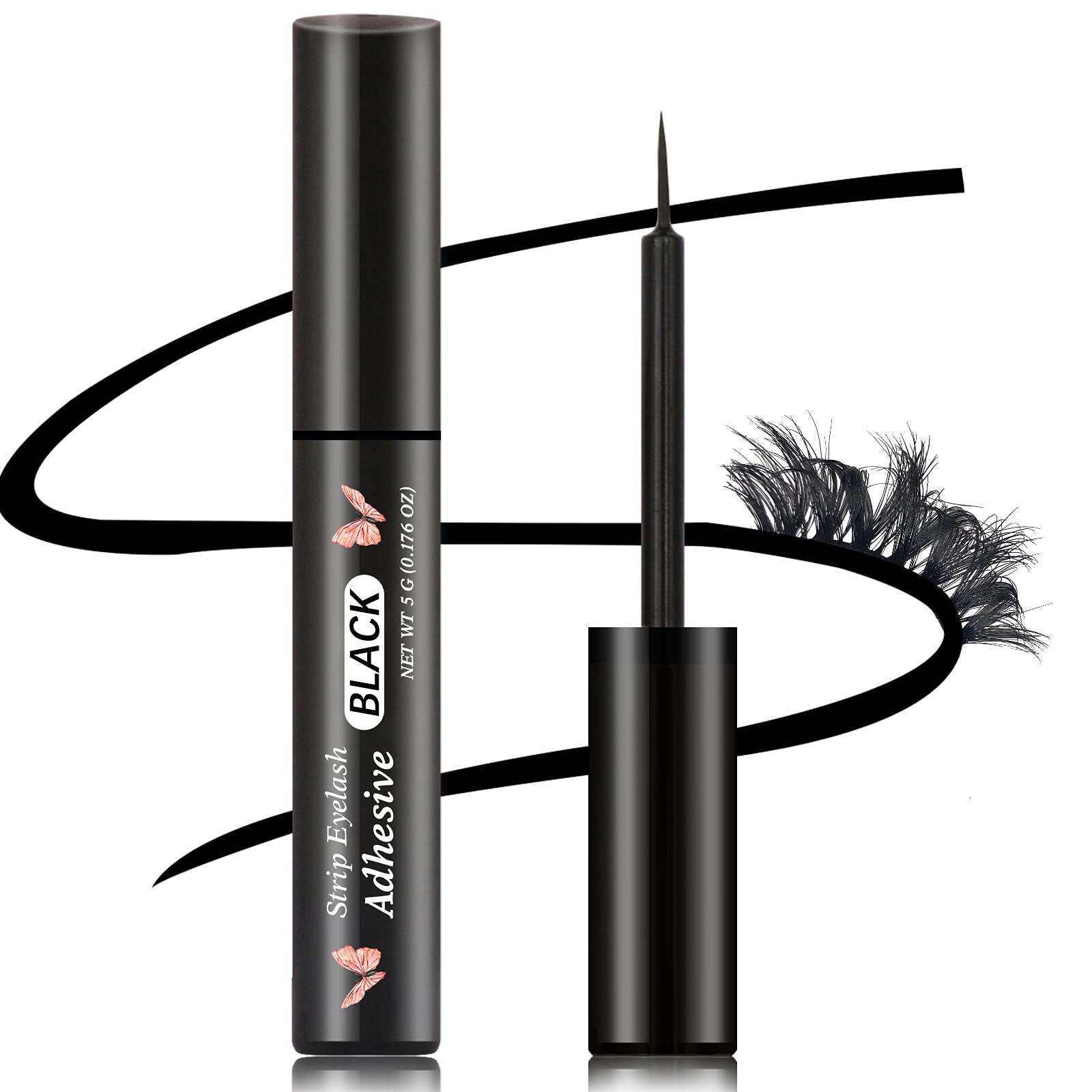 SMSUX Black Eyelash Glue Super Strong Hold Waterproof Eyelash Adhesive for False Lashes 0.176oz 1PCS