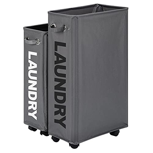 Lifesela X-Large Rolling Laundry Hamper, 27" Tall Slim Laundry Basket with Mesh Liner, Collapsible Dirty Clothes Hamper with Handle, Corner Laundry Bin Laundry Cart with Wheels (Grey)