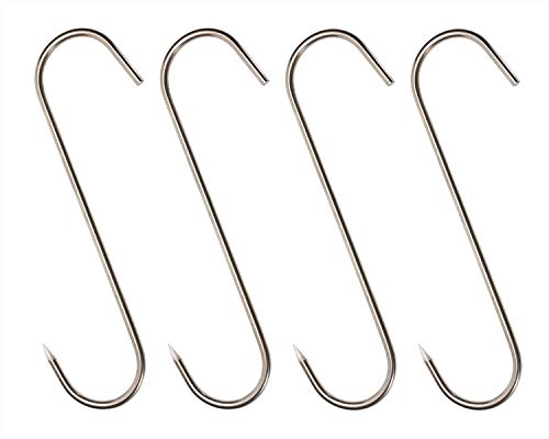 ONLYKXY 8 Inch 6mm Thick Meat Hook, 4 Pieces Meat Hooks for Butchering Hanging Beef Heavy Duty, Stainless Steel S Hooks Utility Hooks for Meat Processing