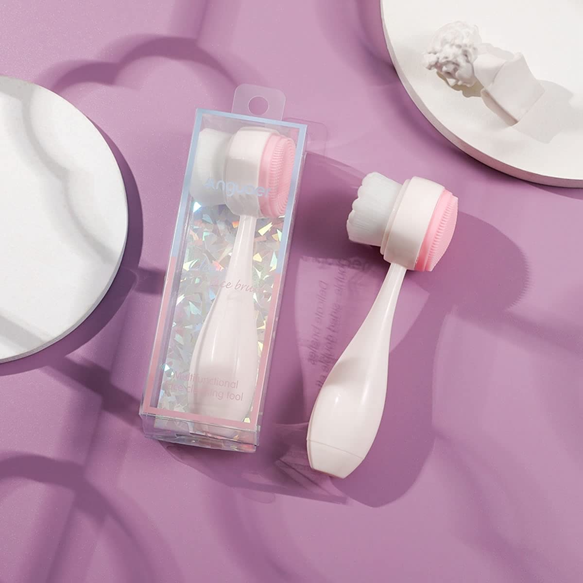 Double Side Brush with Soft Bristles for Skin Care, Silicone Brush for Massaging(White)