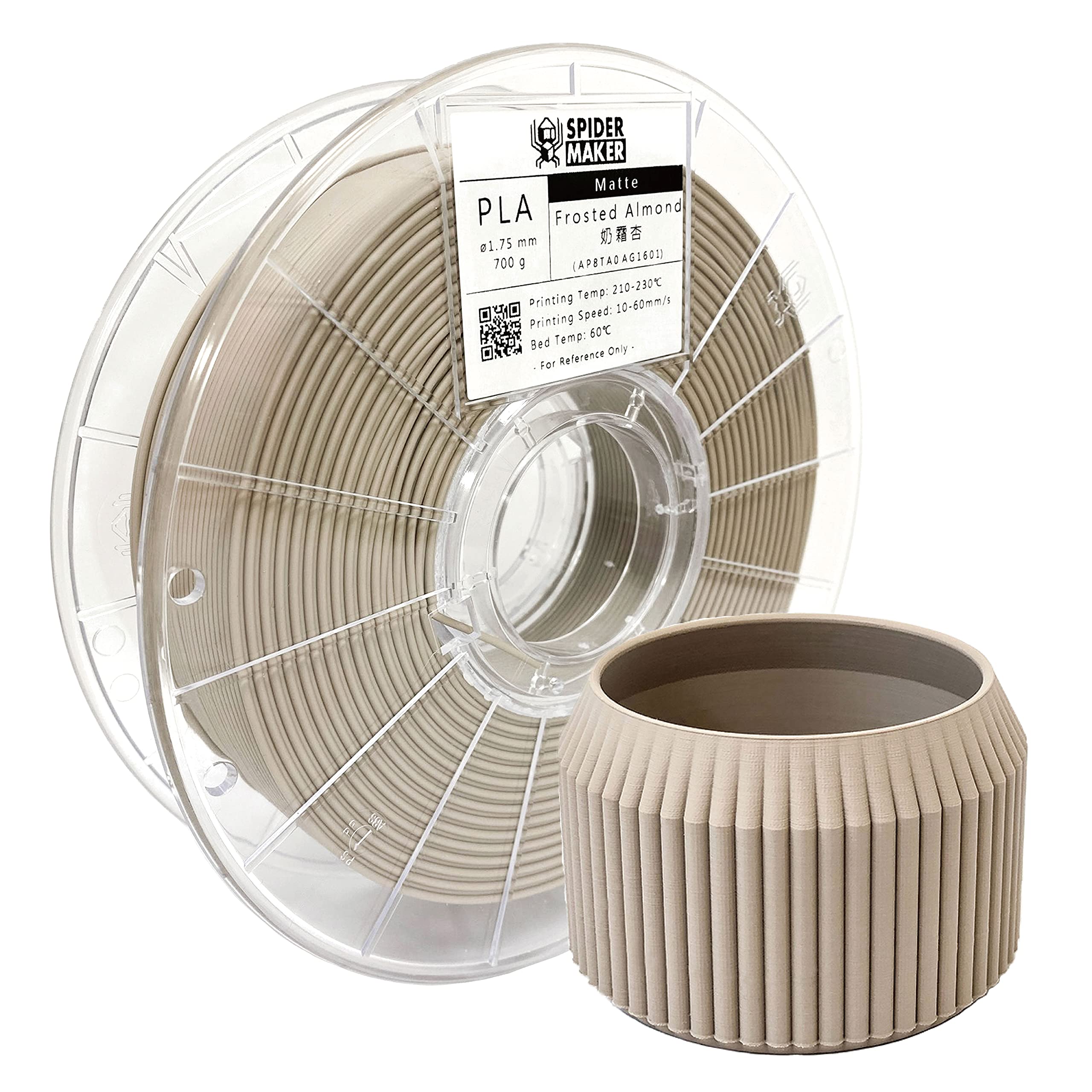 SpiderMaker 3D Matte PLA Filament - Matte Finish with Incredible Vibrant Colors - Compatible with Bambulabs AMS -1.75 mm PLA, 700g, Dimensional Accuracy +/- 0.03mm (Frosted Almond)