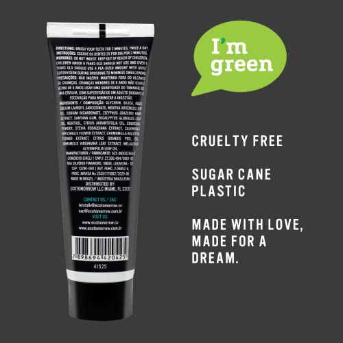 EcoTomorrow Charcoal Whitening Toothpaste - Natural Juá & Tea Tree, Fluoride Free, Plant Based with Peppermint Essential Oil - 4.0oz (Pack of 3)