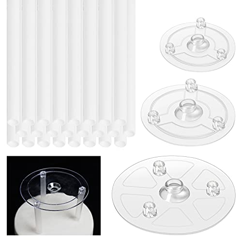 wexpw 36 Pieces Plastic Tier Cake Dowels with 3 Pieces Cake Separator Plates for 4/6/8inch, Cake Separator Plates and Pillars for Tierd Cake Support Cake Tier Stacking Kit