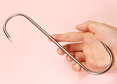 ONLYKXY 8 Inch 6mm Thick Meat Hook, 4 Pieces Meat Hooks for Butchering Hanging Beef Heavy Duty, Stainless Steel S Hooks Utility Hooks for Meat Processing