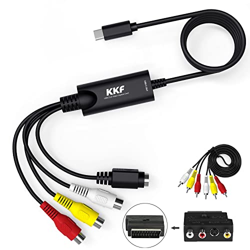 Kkf VHS to USB RCA Converter, Analog to Digital Video, Digital Video for VCR DSLR TV Box DVD Camera PS3 PS4,USB 2.0 Audio Capture Card Transfer Collector (RCA to USB C)