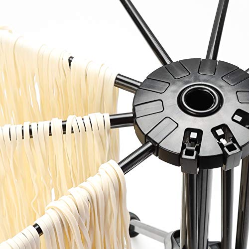 Ourokhome Collapsible Pasta Drying Rack, Plastic Spaghetti Hanger Noodle Dryer Stand with 10 Bar Handles for Homemade Fresh Spaghetti, Stable, Easy Storage and Quickly Set Up (Black)