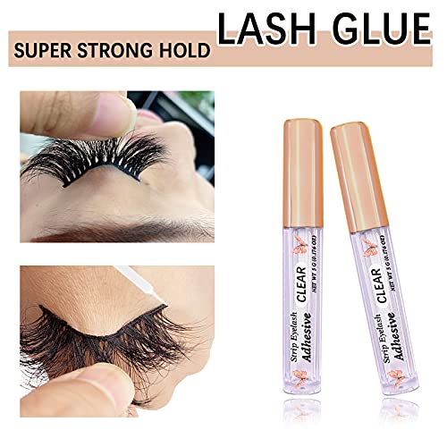 Clear Eyelash Glue Eyelash Adhesive Super Strong Hold Lash Glue Waterproof False Eyelashes Glue Suitable for Sensitive Eyes Lash Adhesive 0.176oz,(Clear)