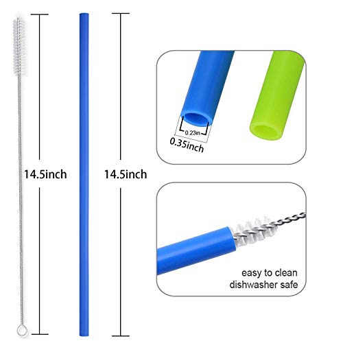 Extra Long 14.5 Inch Reusable Silicone Straws for Wine Bottle,1 Gallon/128 64 75 OZ Water Bottle,Mugs,1/Half Gallon Hydro Water Jug, Flexible Tall Giant Big Gallon Jug Drinking Straw With Brush-8 Pack