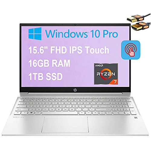 HP Pavilion 15 Business Laptop 15.6" FHD IPS Touchscreen AMD Octa-Core Ryzen 7 4700U (Beats i7-10710U) 16GB RAM 1TB SSD AMD Radeon Graphics Backlit B&O Audio Win10 Pro Silver + HDMI Cable