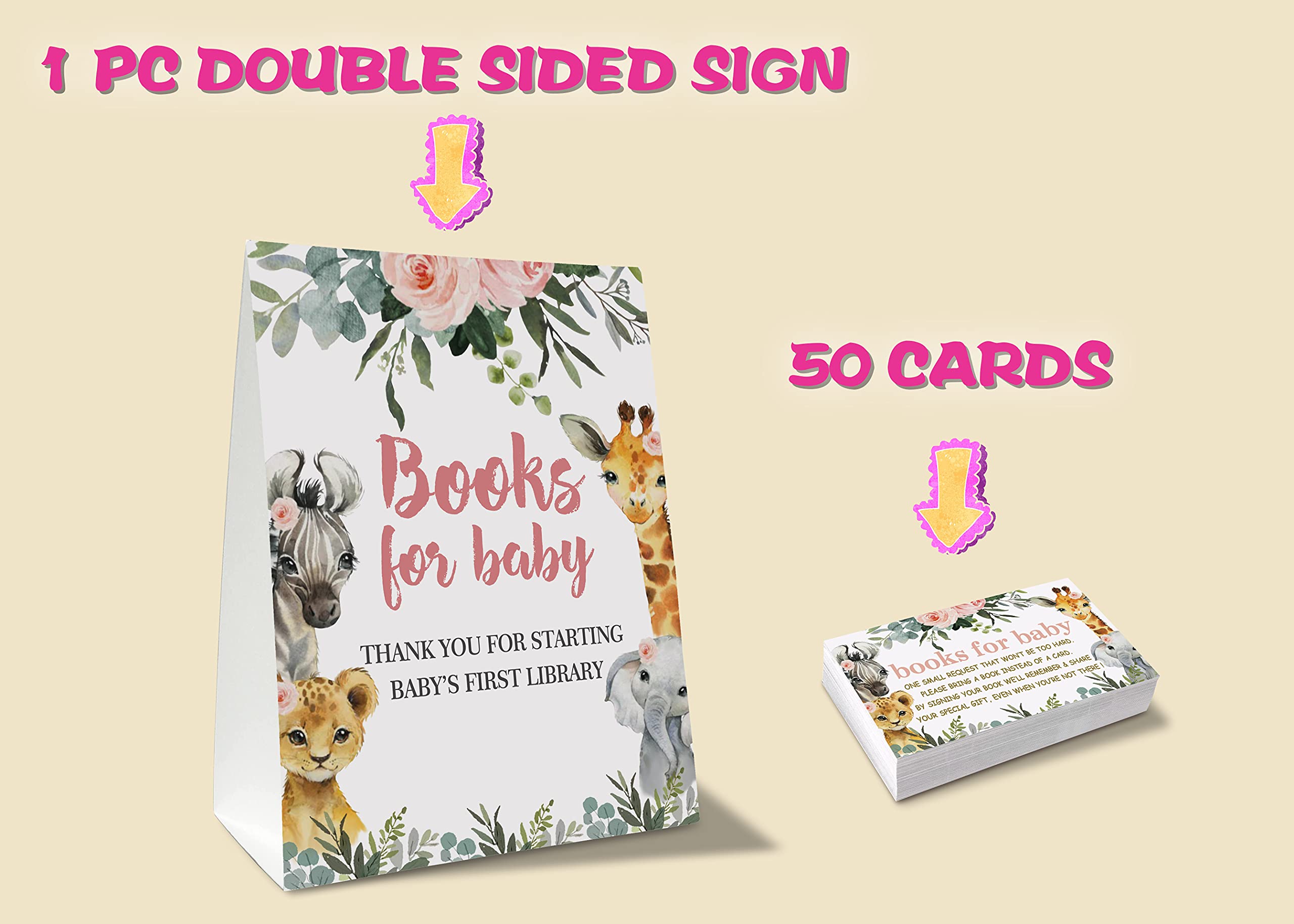 Yuansail Book Request For Baby Shower, books for baby cards, 1 Sign & 50 Cards Per Pack €“ (bb002-book)