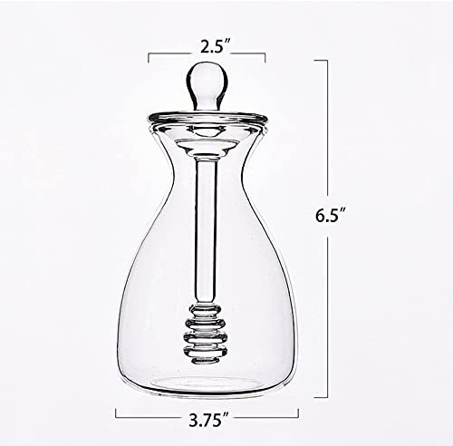 DOKIMIYA Honey Pot Glass Honey Dispenser Jar with Dipper and Lid Cover for Home Kitchen, Clear, 14 Ounces