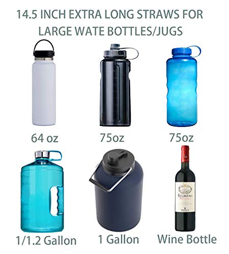 Extra Long 14.5 Inch Reusable Silicone Straws for Wine Bottle,1 Gallon/128 64 75 OZ Water Bottle,Mugs,1/Half Gallon Hydro Water Jug, Flexible Tall Giant Big Gallon Jug Drinking Straw With Brush-8 Pack
