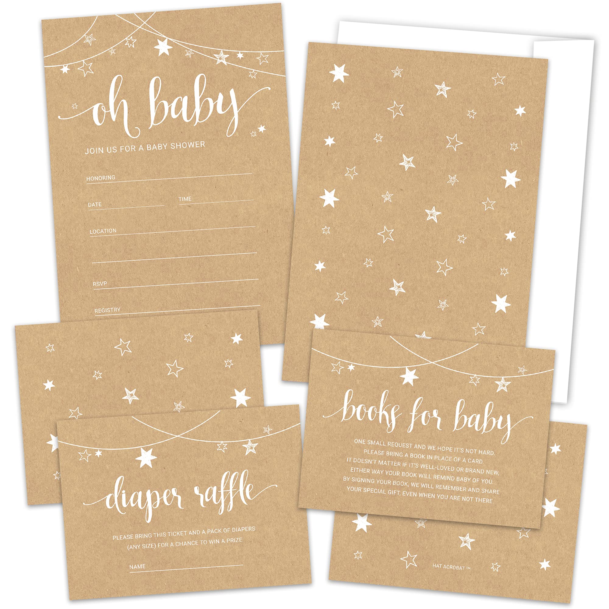 Set of 25 Rustic Baby Shower Invitations Gender Neutral Design - 25 Baby Shower Invites for Boy & Girl, Diaper Raffle Tickets, Book Request Cards with Envelopes - Baby Shower Invitations Vintage