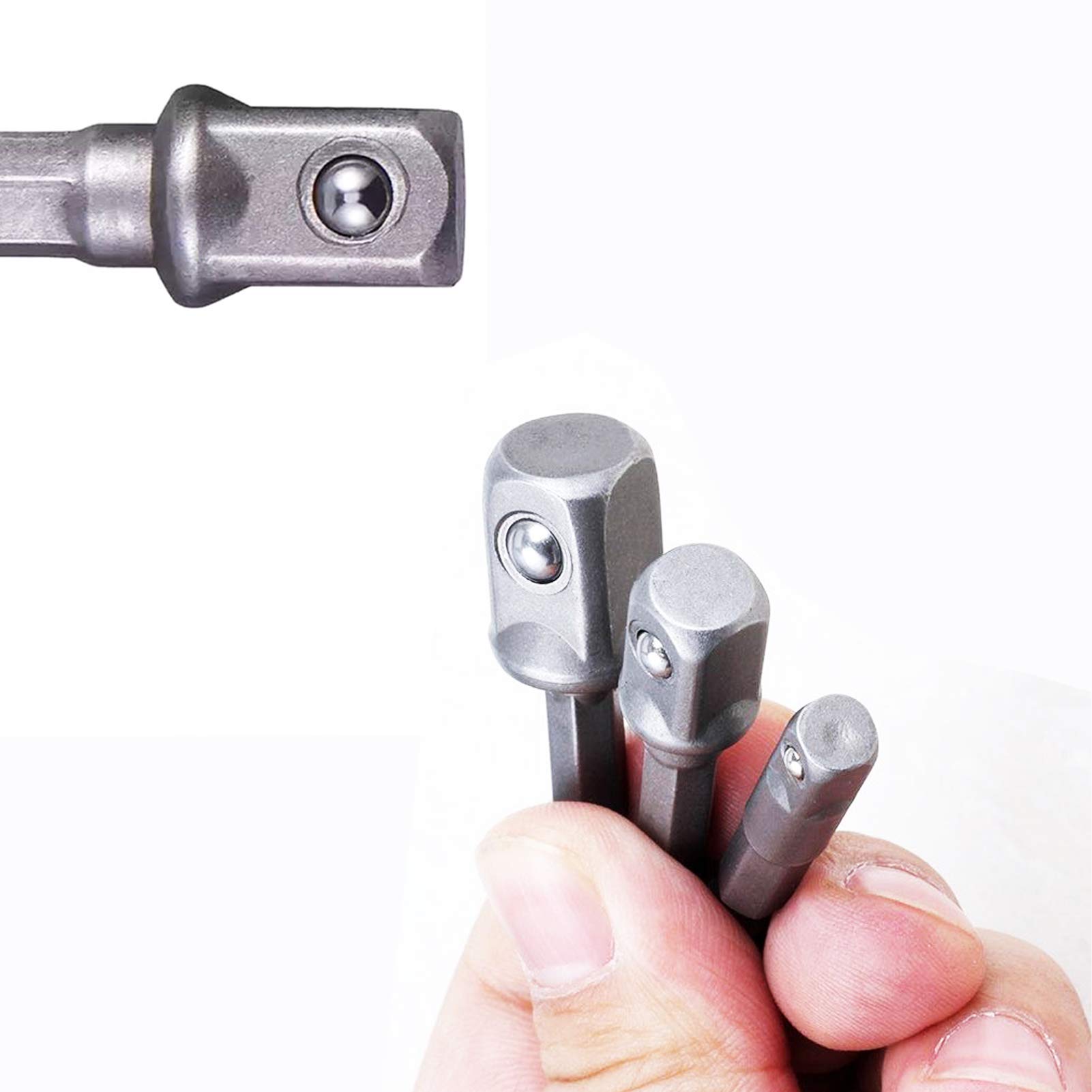 Impact Driver Bit Socket Adapter Set 6PCS Drill Bit Extension Set-1/4” 3/8” 1/2” Hex Shank Impact Socket Adapter Holder 50-73MM Drill Bit Attachments, Drill Tool Accessories-Gray