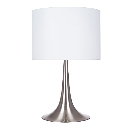 Catalina 23105-000 Modern Fluted Metal Base Table Lamp with White Shade, 19", Brushed Nickel